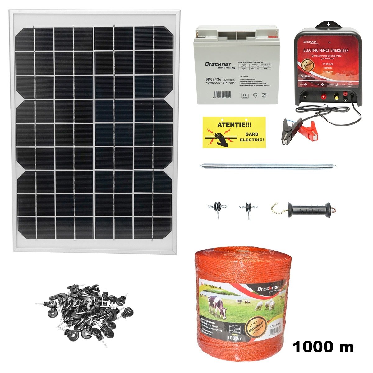 Kit complet gard electric 12V 14 Joule cu panou solar 20W lungime fir ...